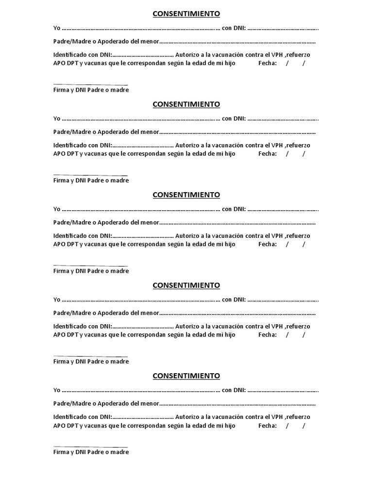 CONSENTIMIENTO Vacunas VPH | PDF