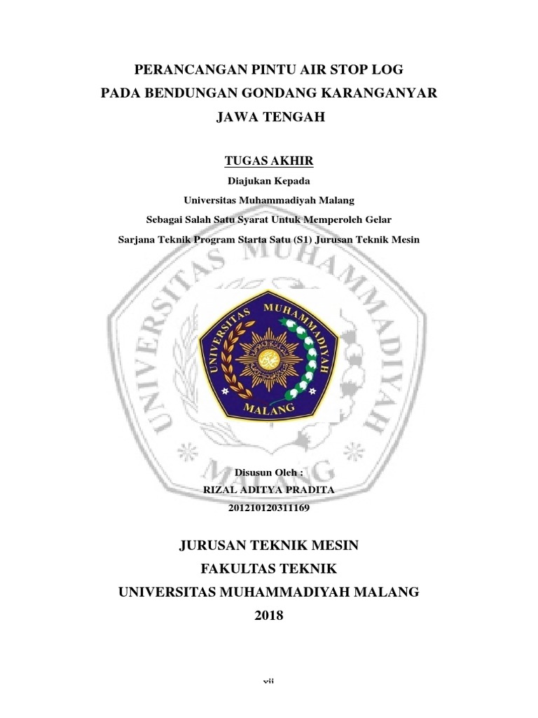 Perancangan Pintu Air Stop Log Pada Bendungan Gondang Karanganyar Jawa ...
