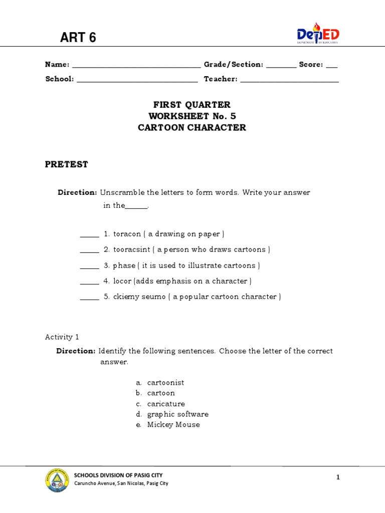 Arts 6 - Q1 - DW5 | PDF | Cartoon | Drawing