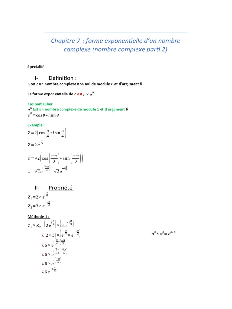 Forme exponentielle des nombres complexes | PDF | Nombre complexe ...