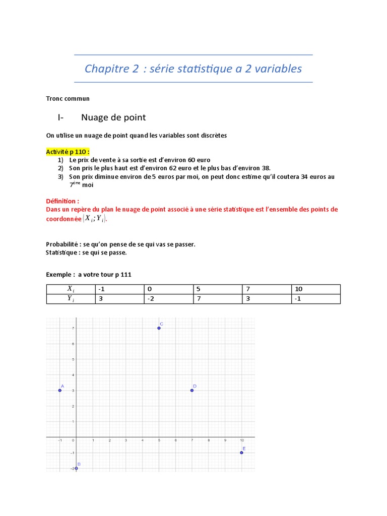 Chapitre 2 Série Statistique A 2 Variable TC 1 | PDF | Ajustement affine | Statistiques