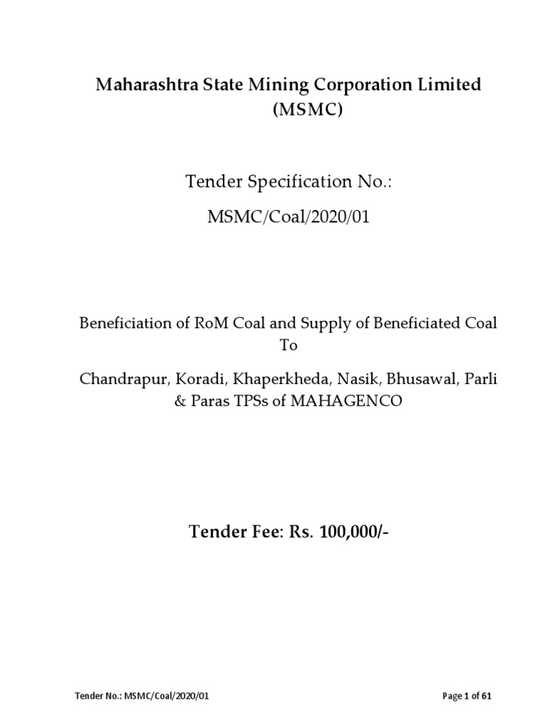 Tender No MSMCCOAL202001 | PDF | Rail Transport | Coal Mining