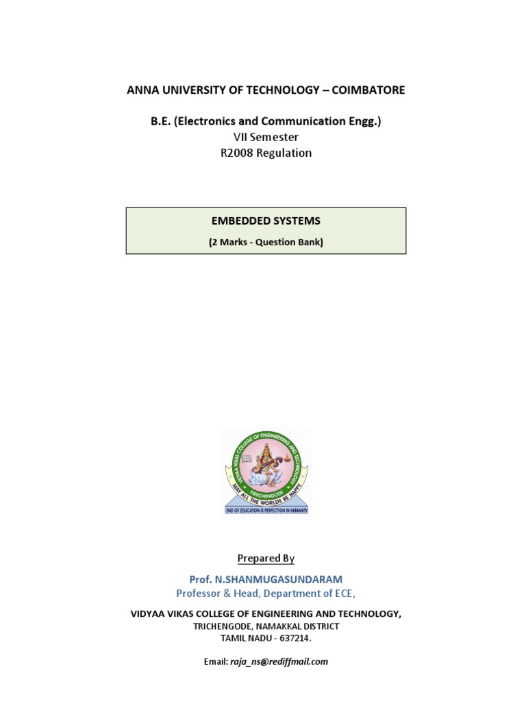 Embedded System - Question Bank (BE-ECE, VII Semester, R2008) | PDF ...