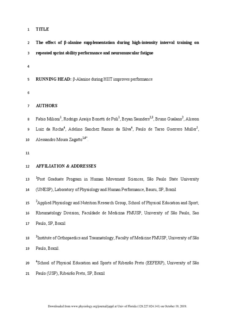 BETA ALANINA the Effect of Β-Alanine Supplementation During High-Intensity Interval Training on ...