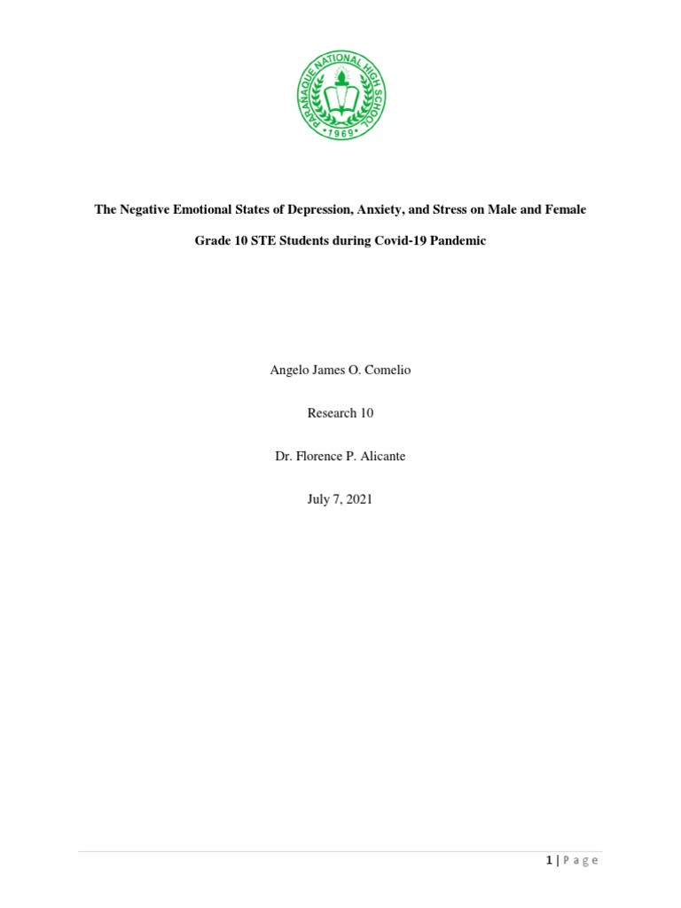 The Negative Emotional States of Depression Anxiety and Stress | PDF ...
