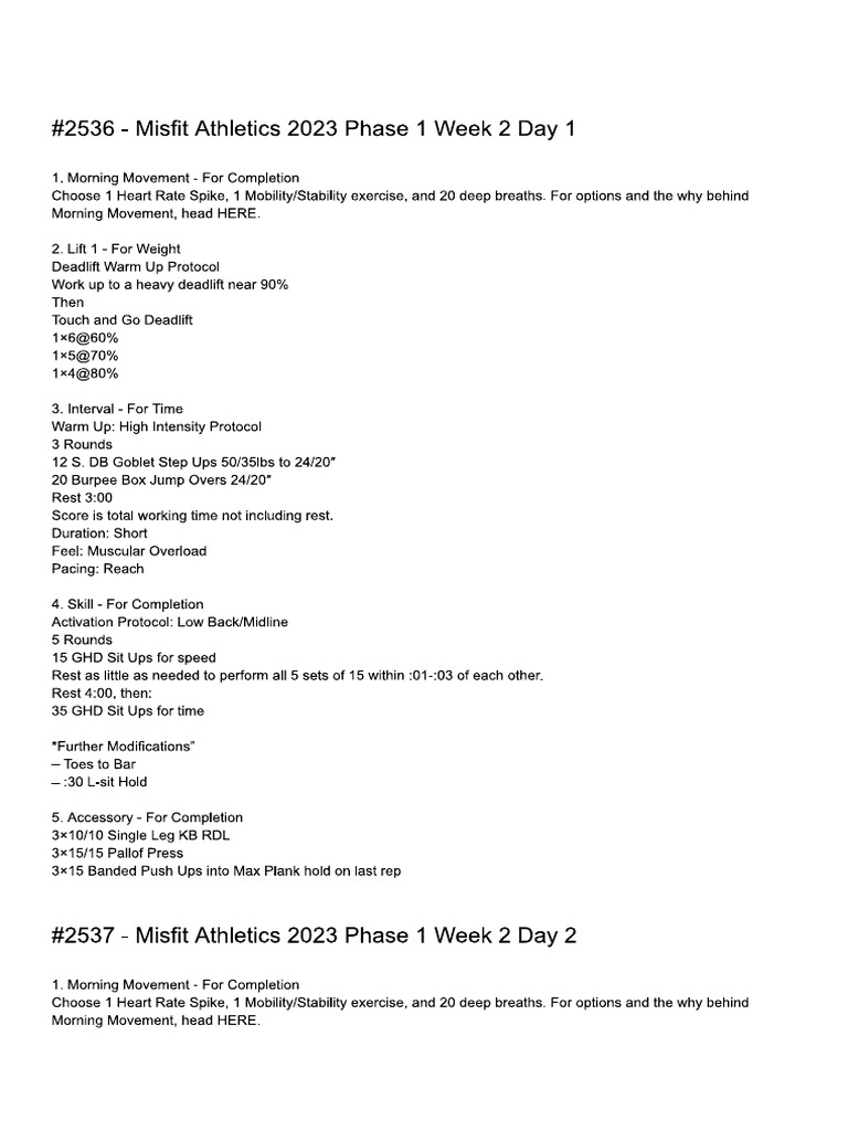 Misfit Phase 1 Week 2 | PDF