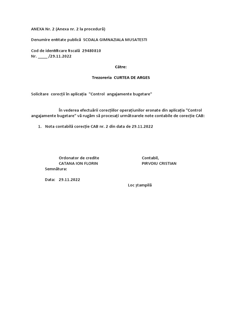 Anexa Nr2 Corectii Cab Musatesti | PDF