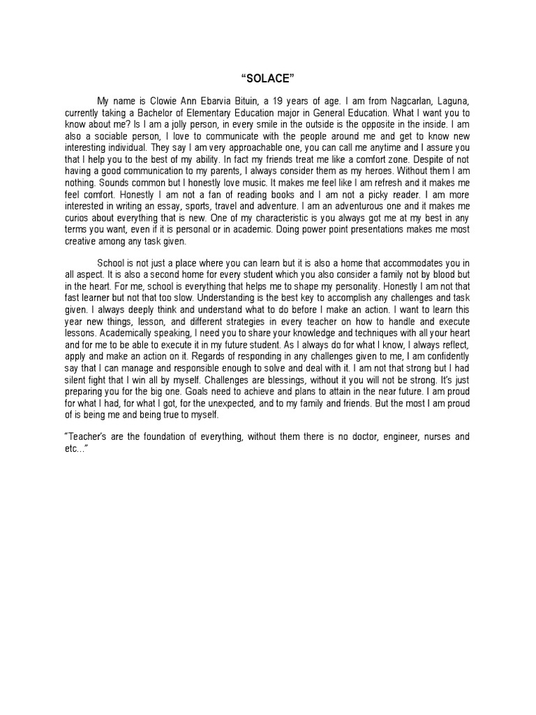 Clowie Ann Bituin - Student's Introduction | PDF | Teachers | Pedagogy