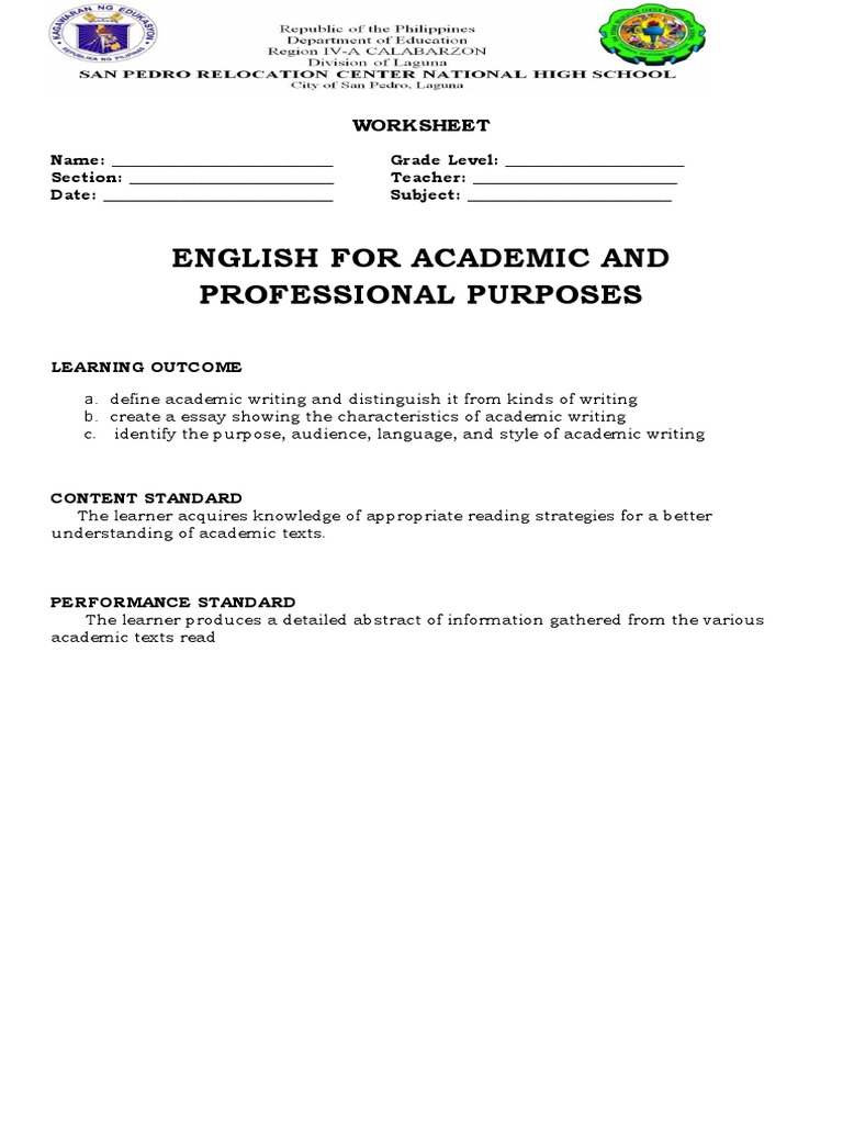 English Fo Academic Worksheets | PDF | Question | Understanding