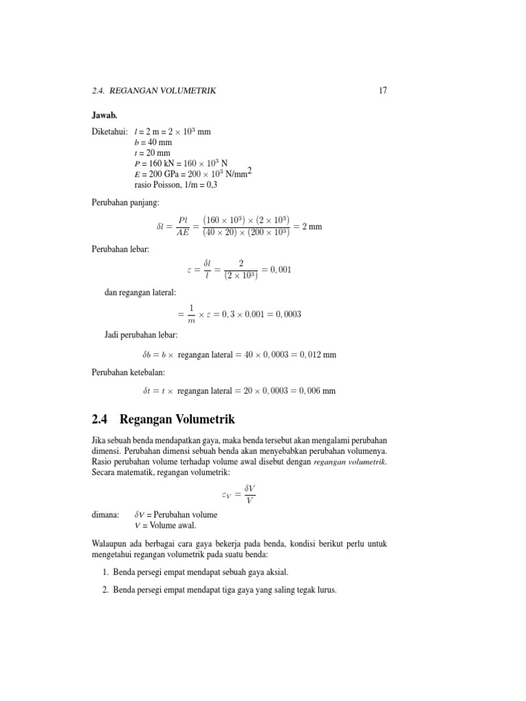 Rumus dan Contoh Regangan Volumetrik | PDF