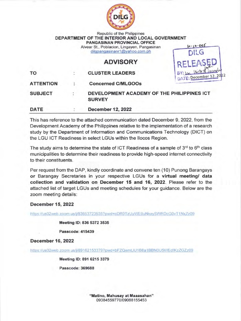 Advisory-Development Academy of The Philippines ICT Survey | PDF ...