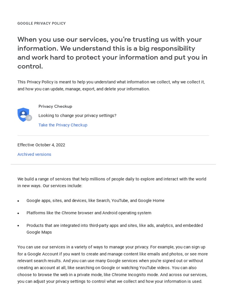 Google Privacy Policy en | PDF | Http Cookie | Gmail