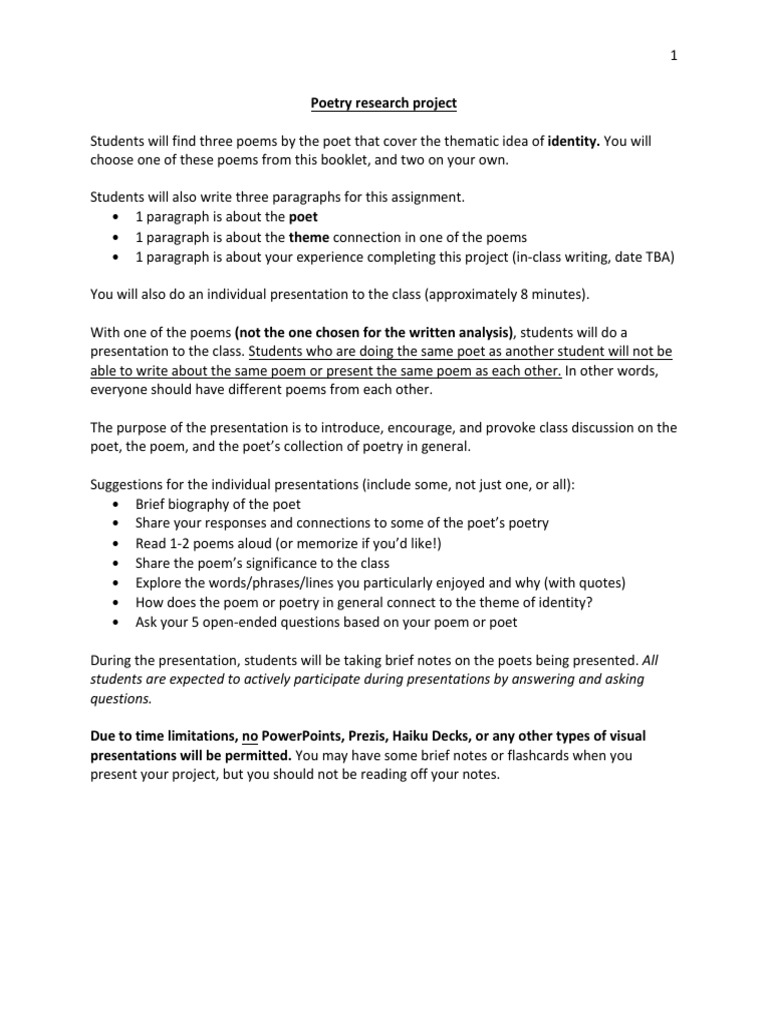 English 12 Poetry Research Project | PDF | Poetry