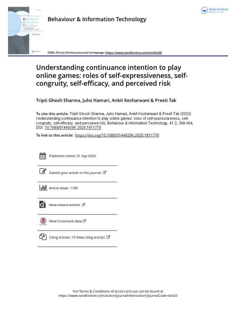 Understanding Continuance Intention To Play Online Games Roles of Self ...
