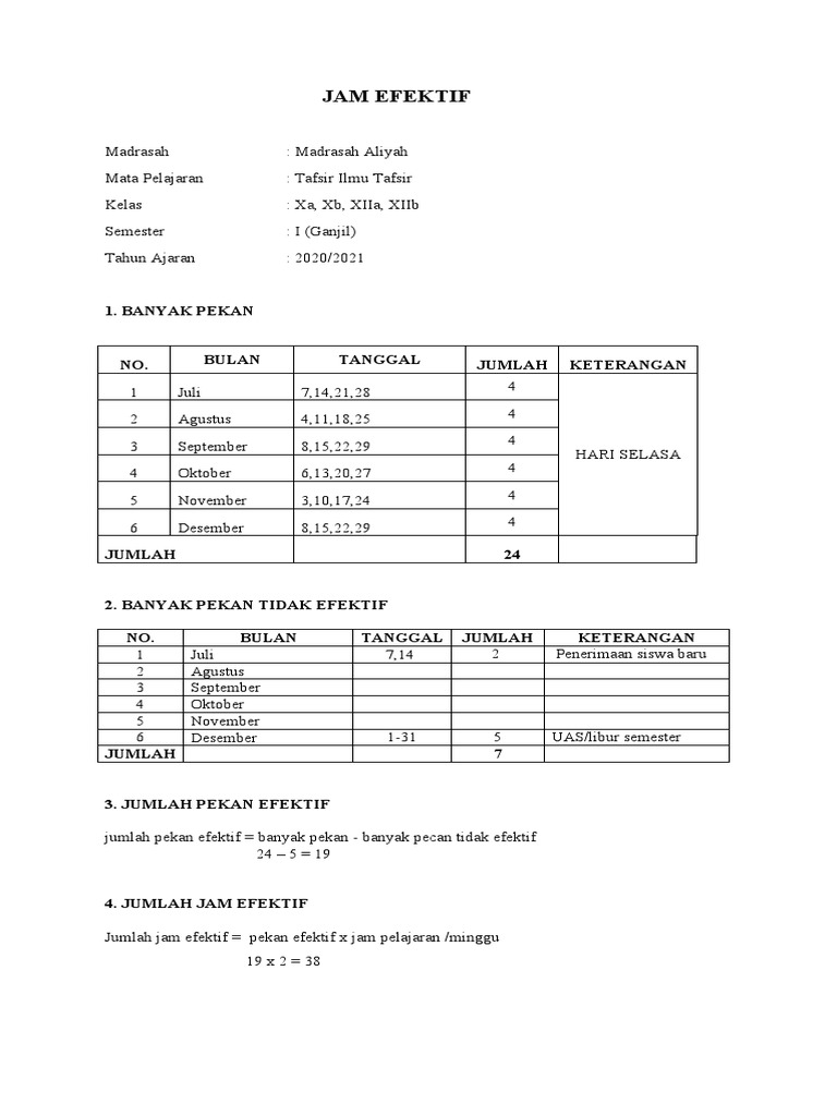 Jam Efektif Kls X, XII | PDF