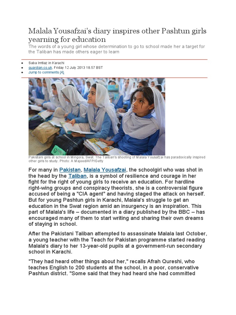 Malala Yousafza - About Her Diary | PDF | Malala Yousafzai