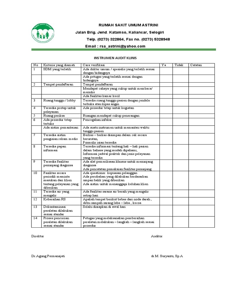 Instrumen Audit Klinis RS Astrini | PDF | Sains & Matematika
