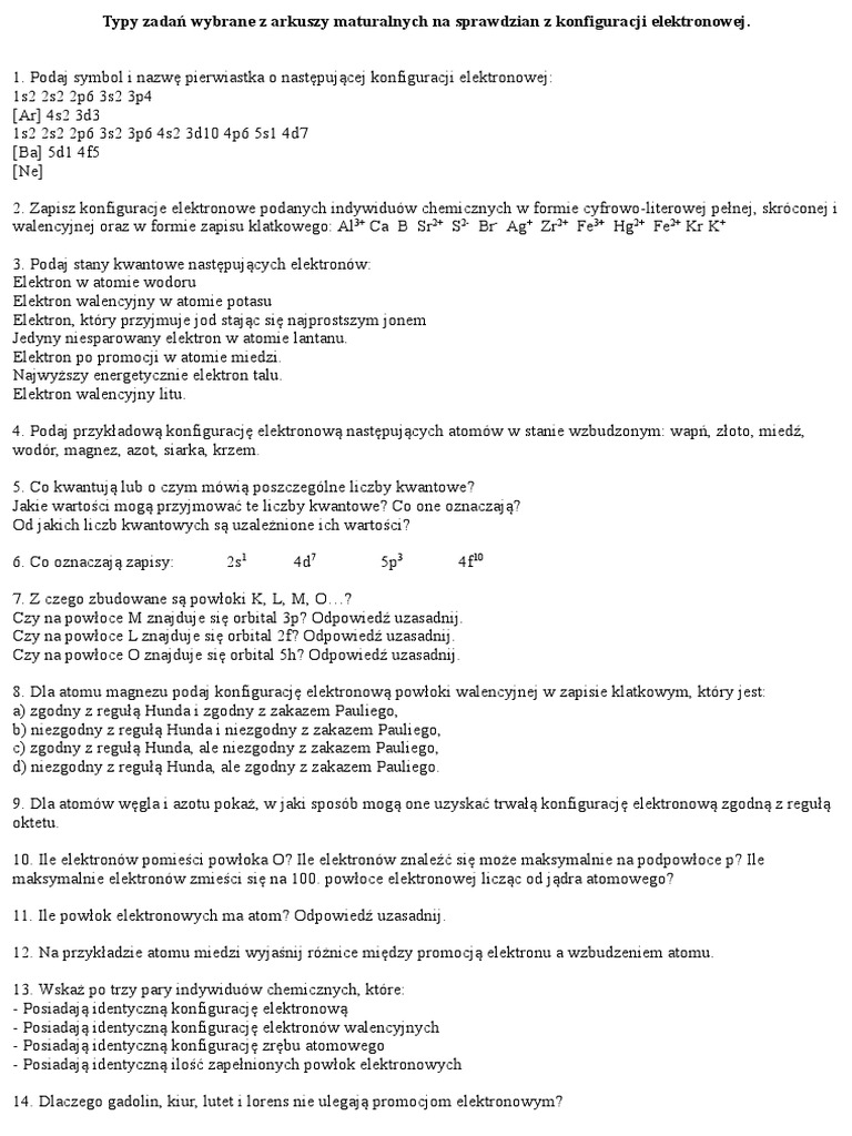 Konfiguracja Elektronowa | PDF Konfiguracja Elektronowa | PDF