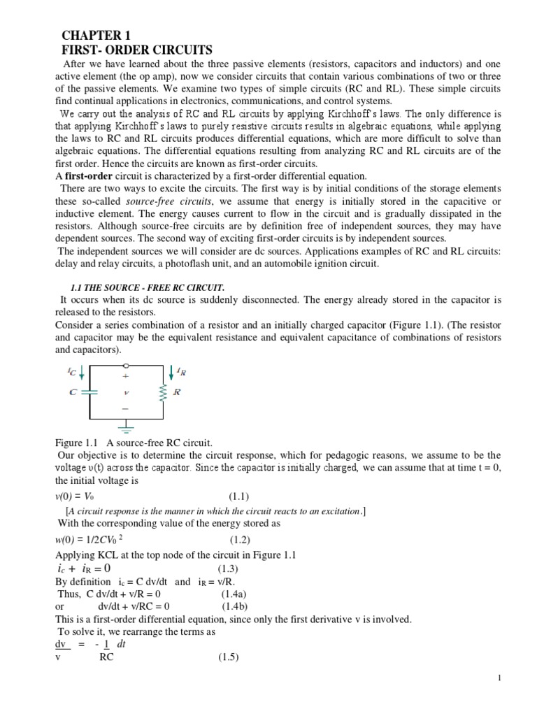 Analysis Of First Order Rc And Rl Circuits Examining The Natural Response Through Differential