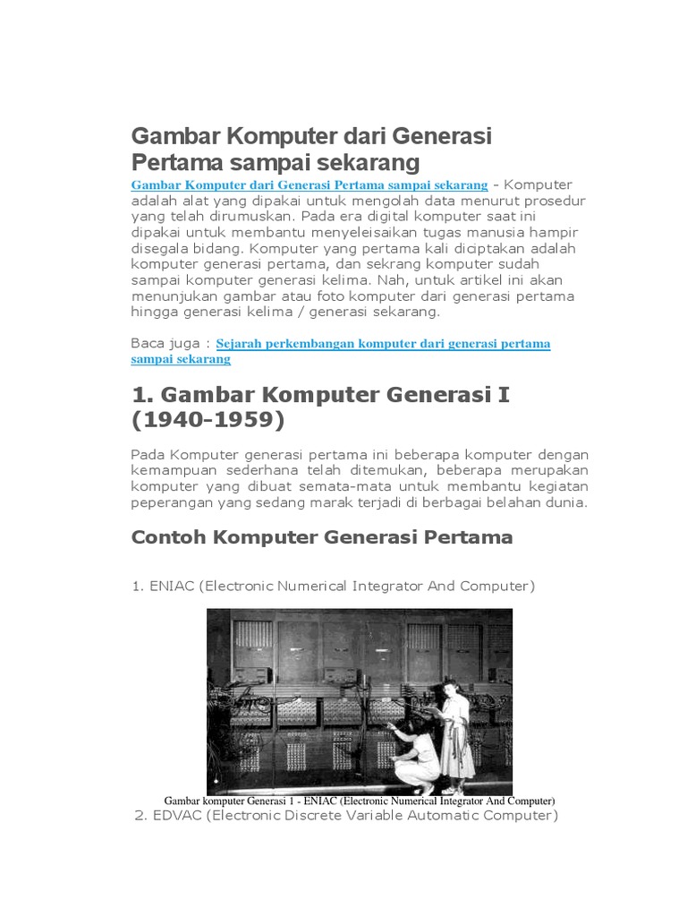 Gambar Komputer Dari Generasi Pertama Sampai Sekarang | PDF