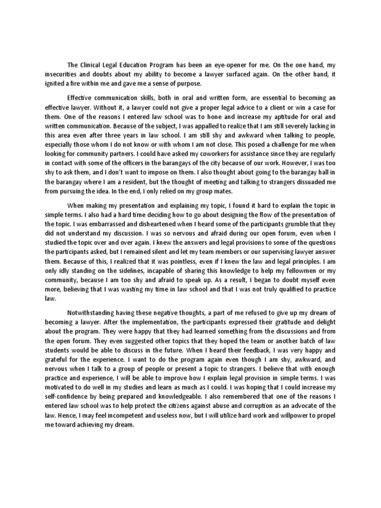 Reflection Paper | PDF | Lawyer | Psychological Concepts