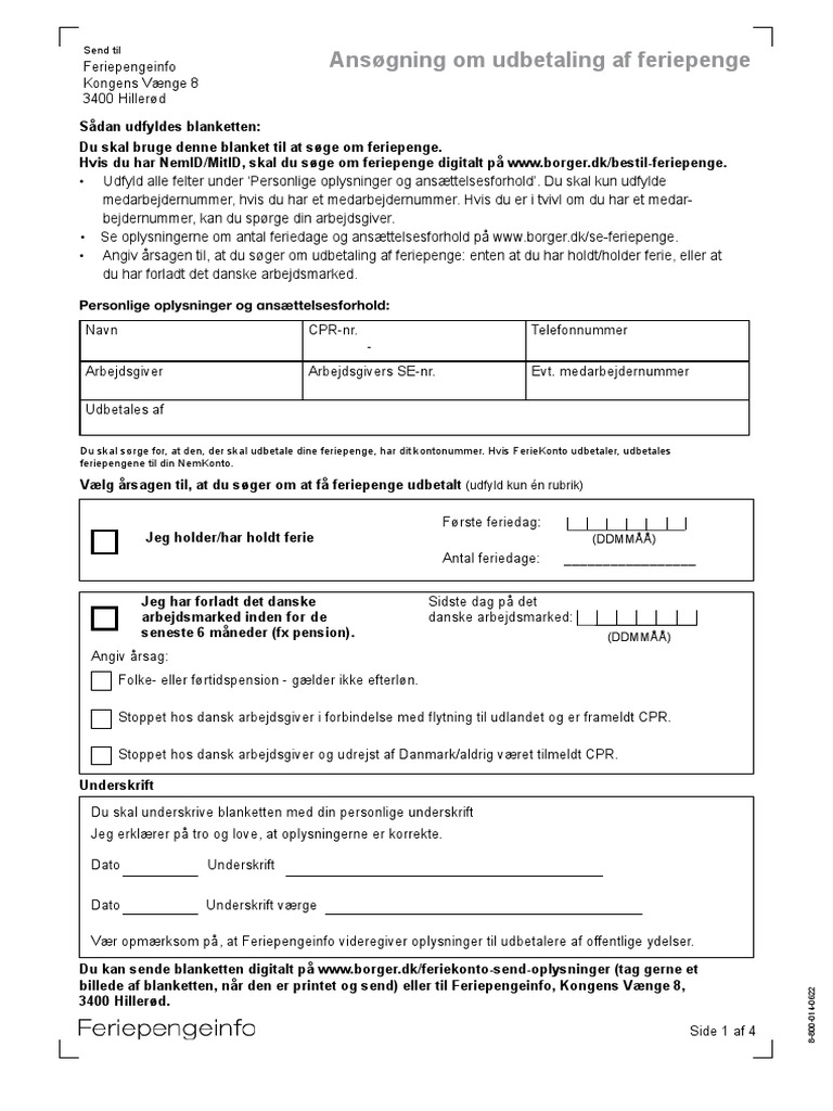 Feriepengeinfo Ansoegning Udbetaling Feriepenge | PDF