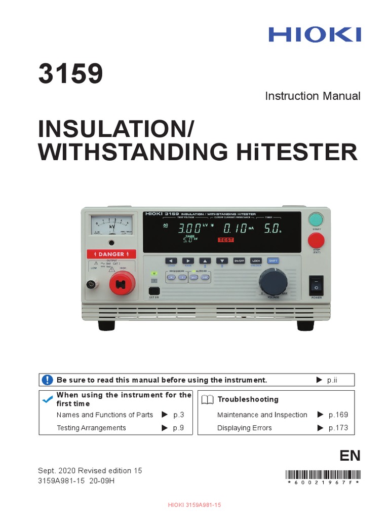 Hioki 3159 | PDF | High Voltage | Electrical Connector