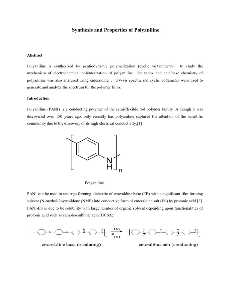 Synthesis and Properties of Polyaniline | Redox | Physical Chemistry