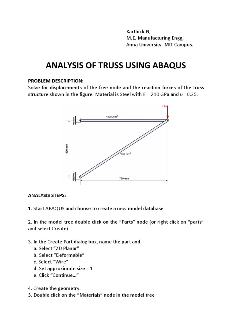 Analysis of Truss Using Abaqus Software | PDF | Truss | Young's Modulus