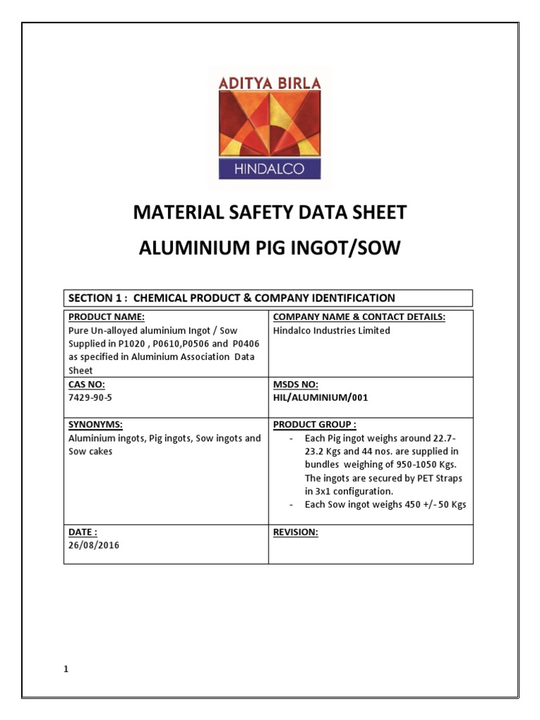 MSDS - Aluminium | PDF | Water | Hydrogen