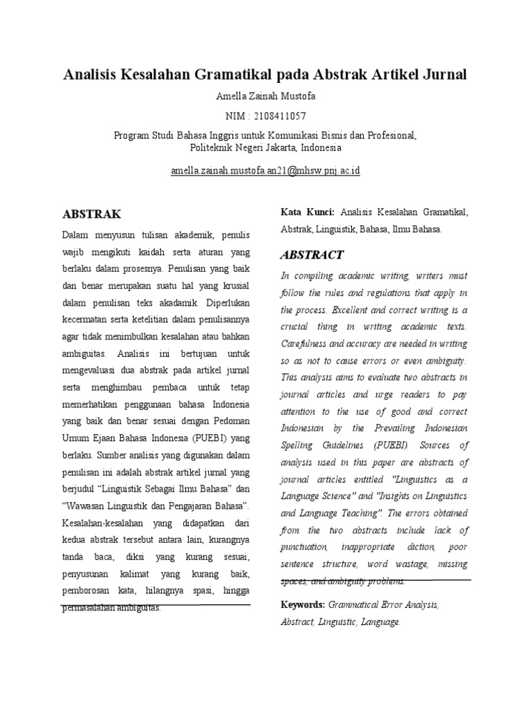 Analisis Kesalahan Gramatikal Pada Abstrak Artikel Jurnal | PDF Analisis Kesalahan Gramatikal Pada Abstrak Artikel Jurnal | PDF