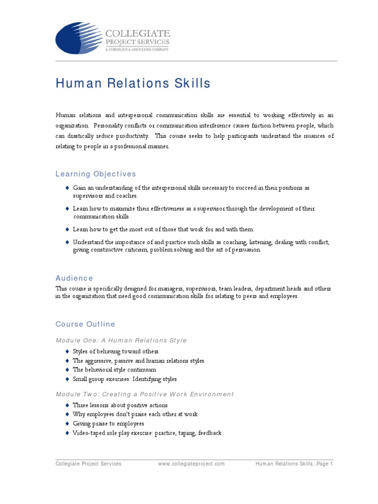 Enhancing Human Relations Skills | PDF | Homework | Learning
