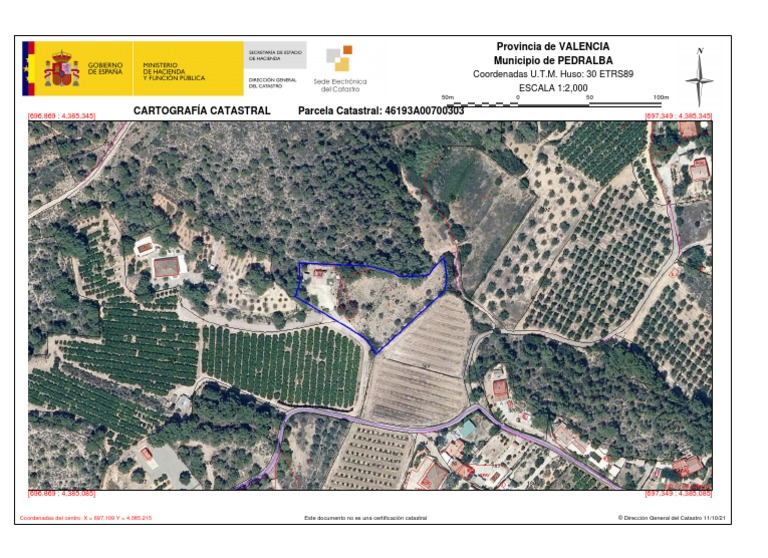 Provincia de VALENCIA Municipio de PEDRALBA: Coordenadas U.T.M. Huso ...