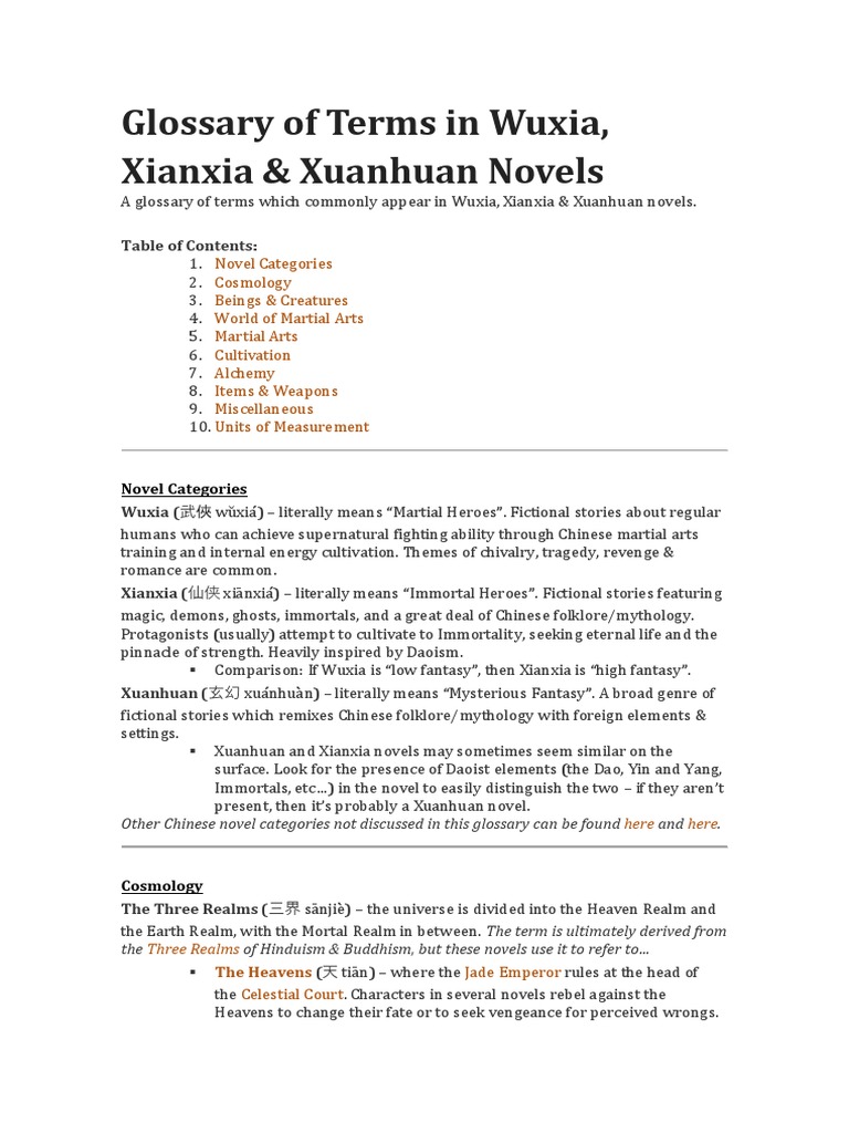 Wuxia, Xianxia & Xuanhuan Glossary | PDF | Yin And Yang | Reincarnation