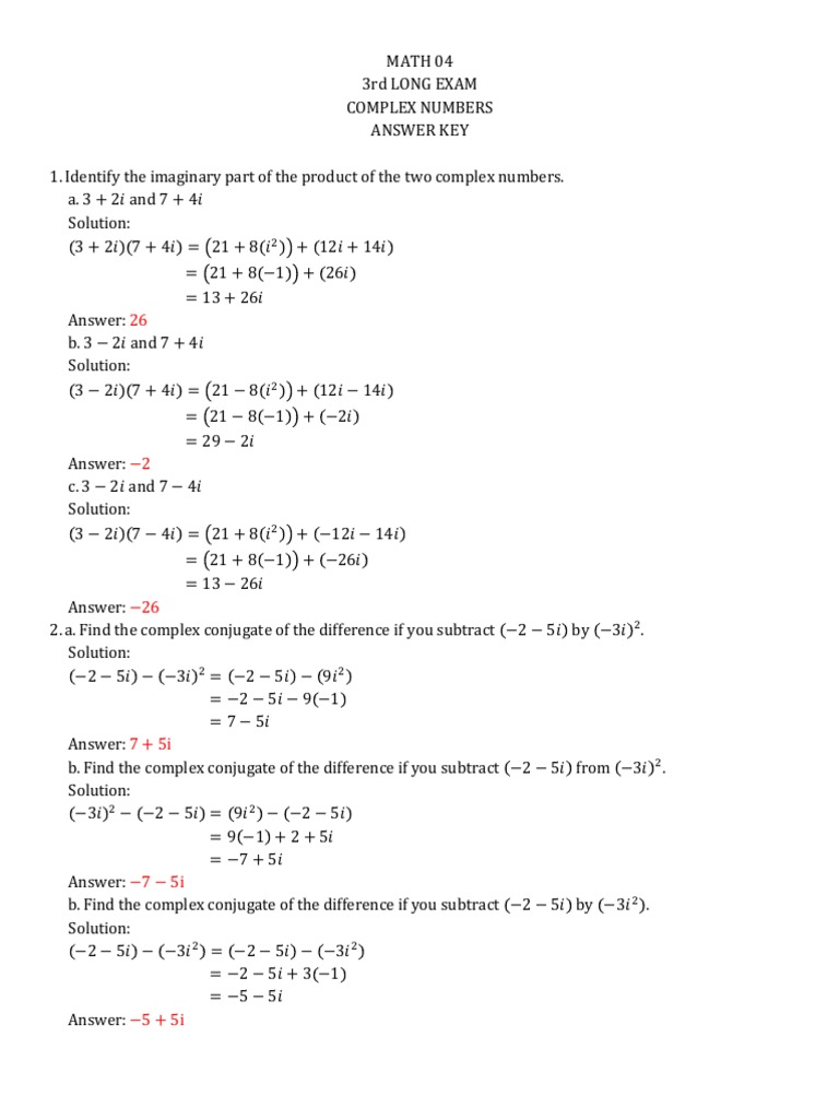 AnswerKey 1 | PDF | Complex Number | Group Theory