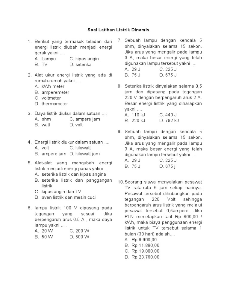Soal Listrik Dinamis Kelas 9 | PDF