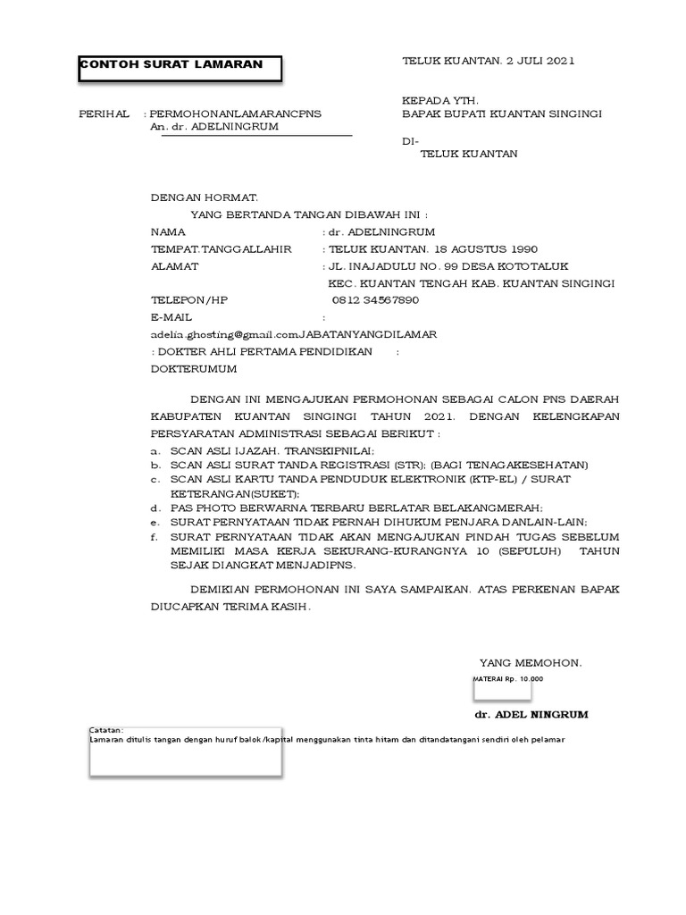 Contoh Surat Lamaran Dan Surat Pernyataan Fix | PDF