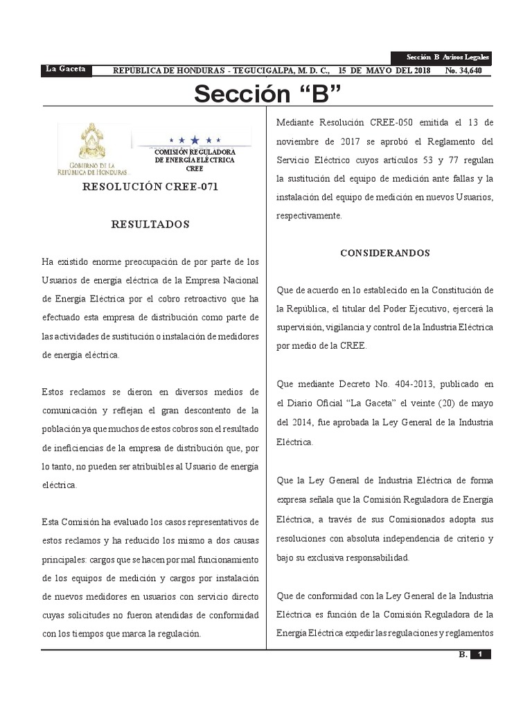 Resolucion CREE 071 | PDF | Honduras | Gobierno