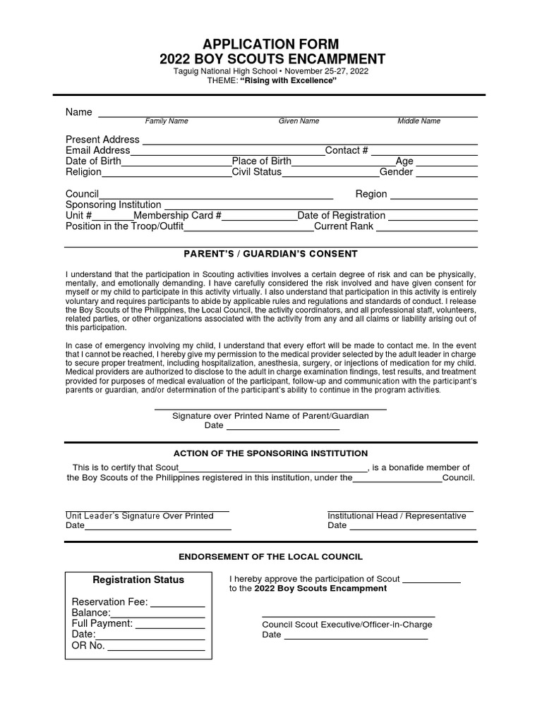 Parents Permit 2022 Boy Scouts Encampment | PDF | Boy Scouts Of America ...