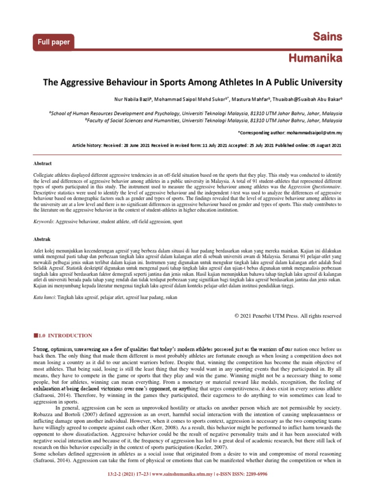 3 The Aggressive Behaviour in Sports | PDF | Aggression | Behavior