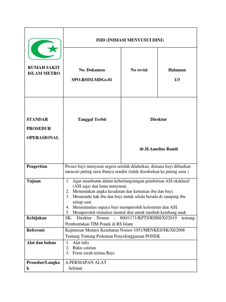 Spo Imd (Inisiasi Menyusui Dini) | PDF