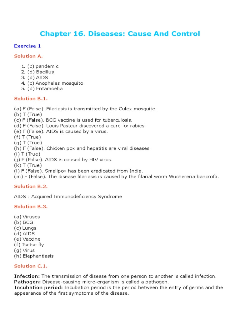 Selina Concise Biology Solutions Class 9 Chapter 16 Diseases Cause and ...