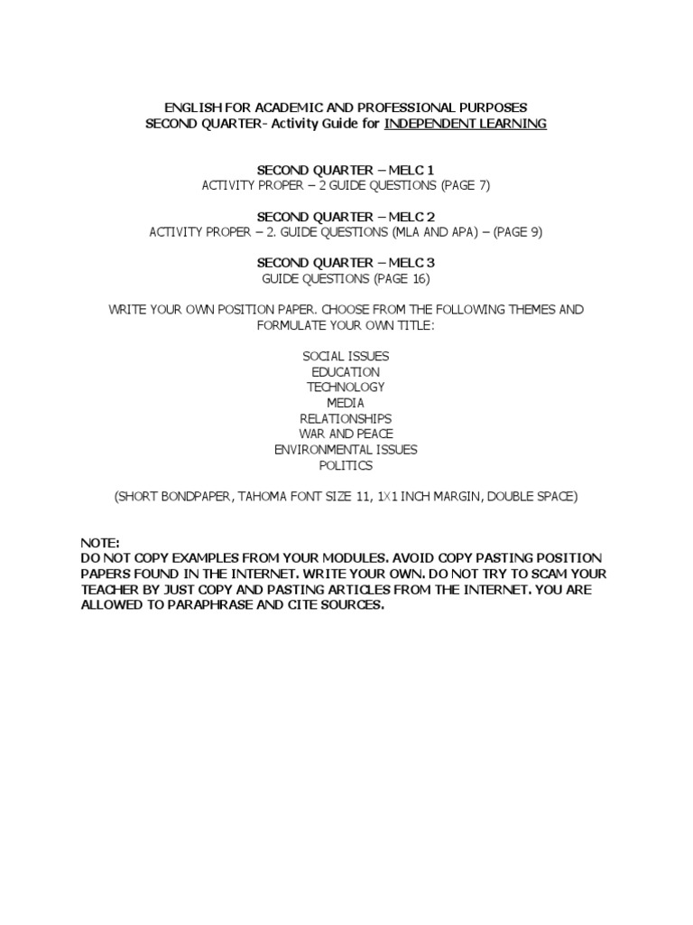 EAPP Second Quarter Activity Guide | PDF | Internet