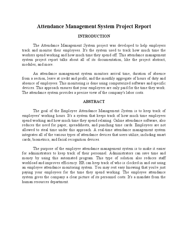 Attendance Management System Project Report | PDF | Employment | Human ...