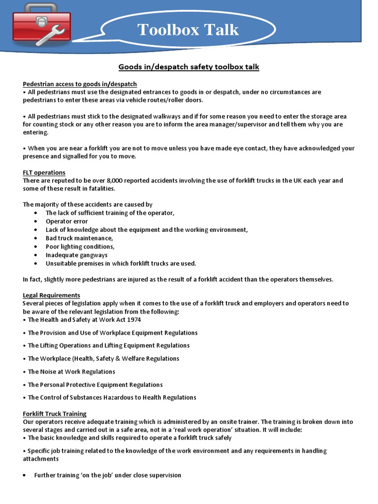 Forklift and Pedestrian Safety Talk | PDF | Occupational Safety And ...