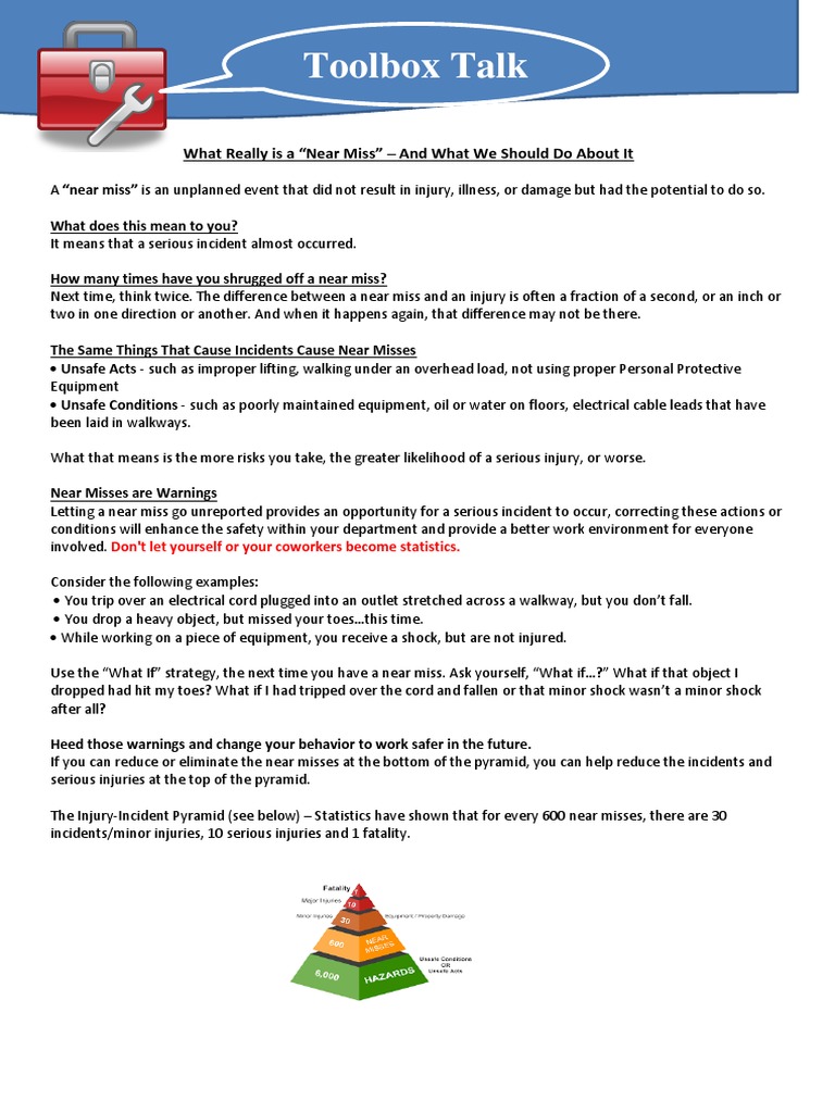 Reducing Risk through Reporting and Learning from Near Misses | PDF ...