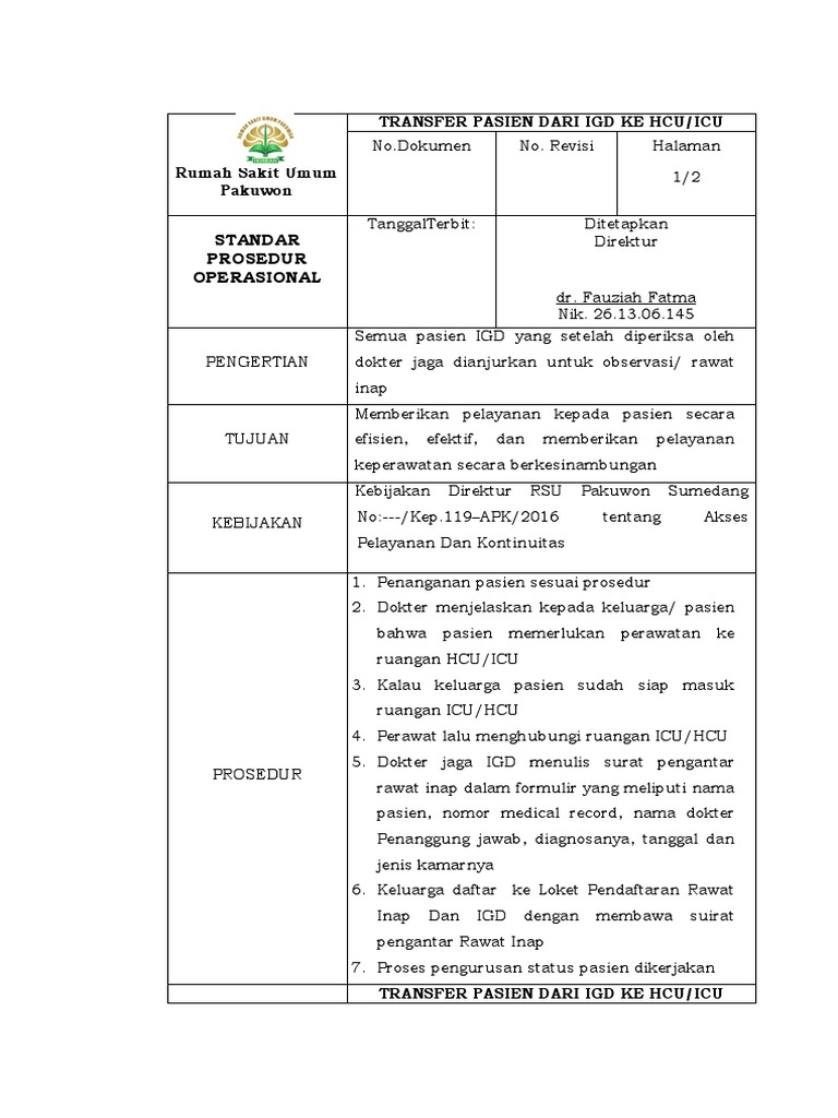 Spo Transfer Pasien Dari Igd Ke Hcu Icu | PDF | Pengembangan Diri | Kesehatan Holistik