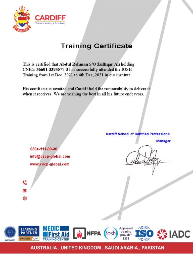 Hope Certificate - IOSH-11654 | PDF