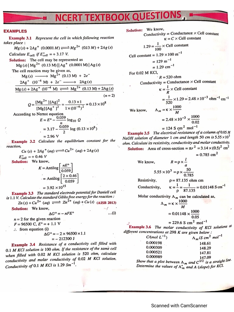Electrochemistry NCERT Solution | PDF