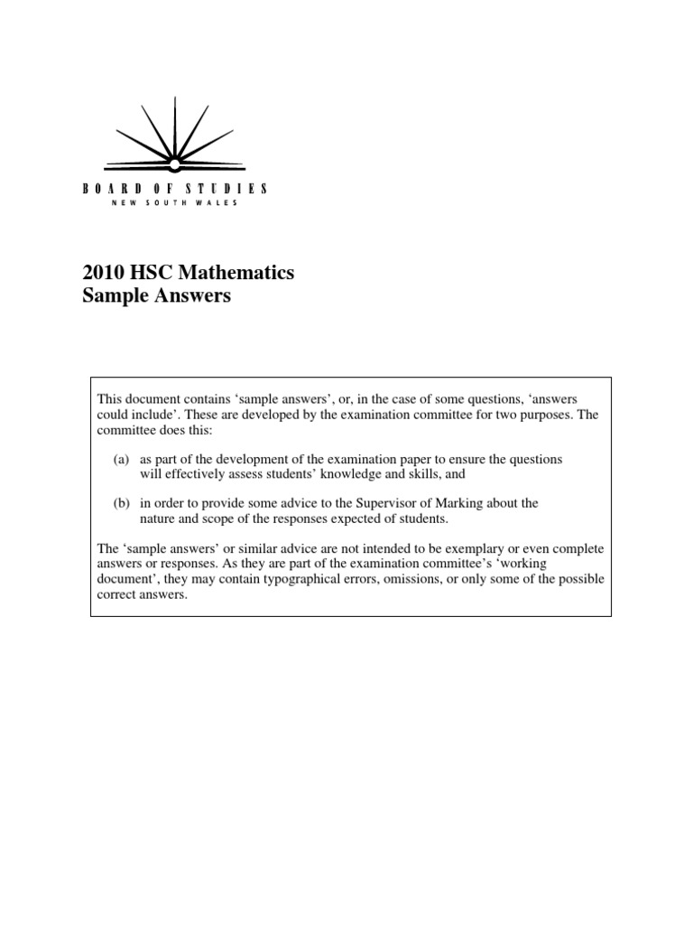 Mathematics Sample Answers 10 | PDF | Slope | Space